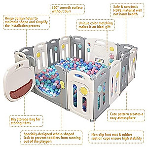 Costzon Baby Playpen, 14 Panel Foldable Thicken Kids Safety Play Fence with Storage Bag, Door with Safety Lock, 14 Rubber Suction Cups, HDPE Material BPA Free, Adjustable Shape, for Indoor Outdoor