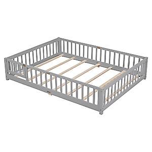 Bellemave Queen Montessori Bed, Floor Bed, Floor Bed, Floor Bed with Door, Floor Bed for Kids, Wooden Kids Floor Bed(Gary).