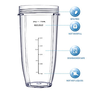 Blender Replacement Parts for Ninja, 32oz&24oz Cup and with Lids New, 7 Fins Extractor Blade, for Nutri Ninja Auto iQ BN801 BL640-30 BL642-30 (4 Pcs)