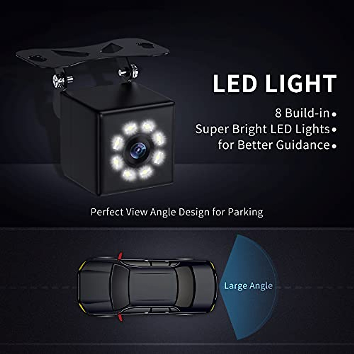 Backup Camera for Car Front & Back Rear View Camera: Night Vision HD 170 Degree Wide View Angle with 8 LEDs, License Plate Backup Camera Waterproof Reverse Camera for Cars/Truck/Camper
