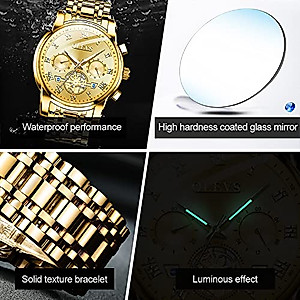 OLEVS Gold Watches for Men Men's Wrist Watches Gold Watch Men Luxury Dress 14K Gold Plated Stainless Steel Watch for Men Waterproof Quartz Gold Watch Classic Mens Watches Gift,relojes para Hombres