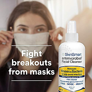 SkinSmart Antimicrobial Facial Cleanser Spray to Remove Viruses and Bacteria Around Eyes, Nose and Mouth, Fight Maskne, 8 oz Spray Non-Irritating Hypochlorous Spray