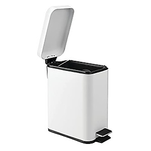 mDesign Small Modern 1.3 Gallon Rectangle Metal Lidded Step Trash Can, Compact Garbage Bin with Removable Liner Bucket and Handle for Bathroom, Kitchen, Craft Room, Office, Garage - White