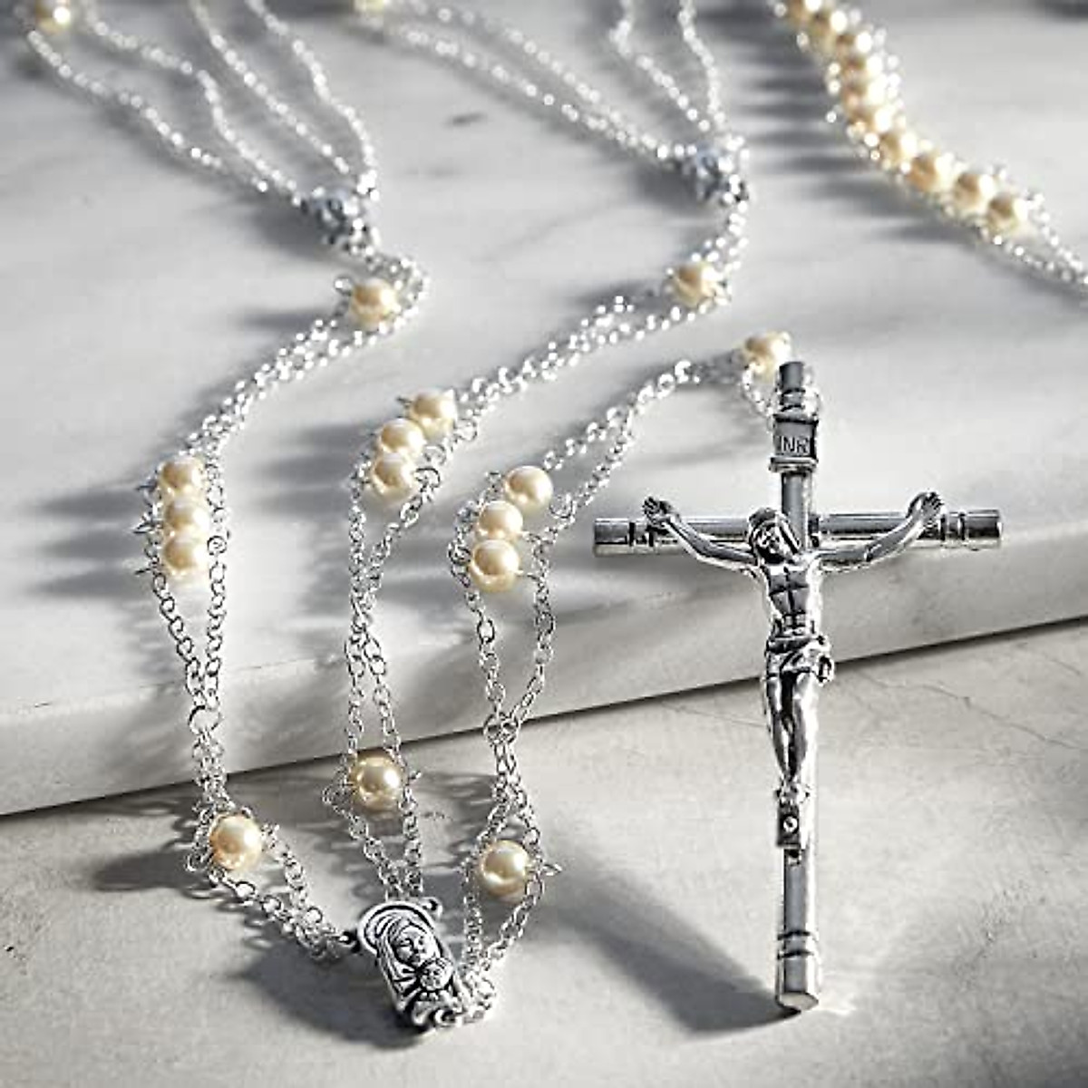 CB Catholic Creed-Ladder Lasso Wedding Rosary, 42-Inch, Clear