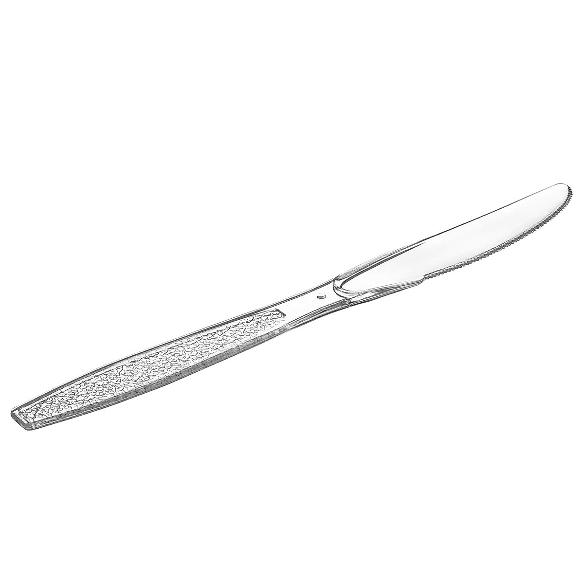 Comfy Package [100 Pack Clear Plastic Knives Heavy Duty with Engraved Design - Plastic Knives Disposable, Sturdy Plastic Silverware for Parties, Weddings, and Events