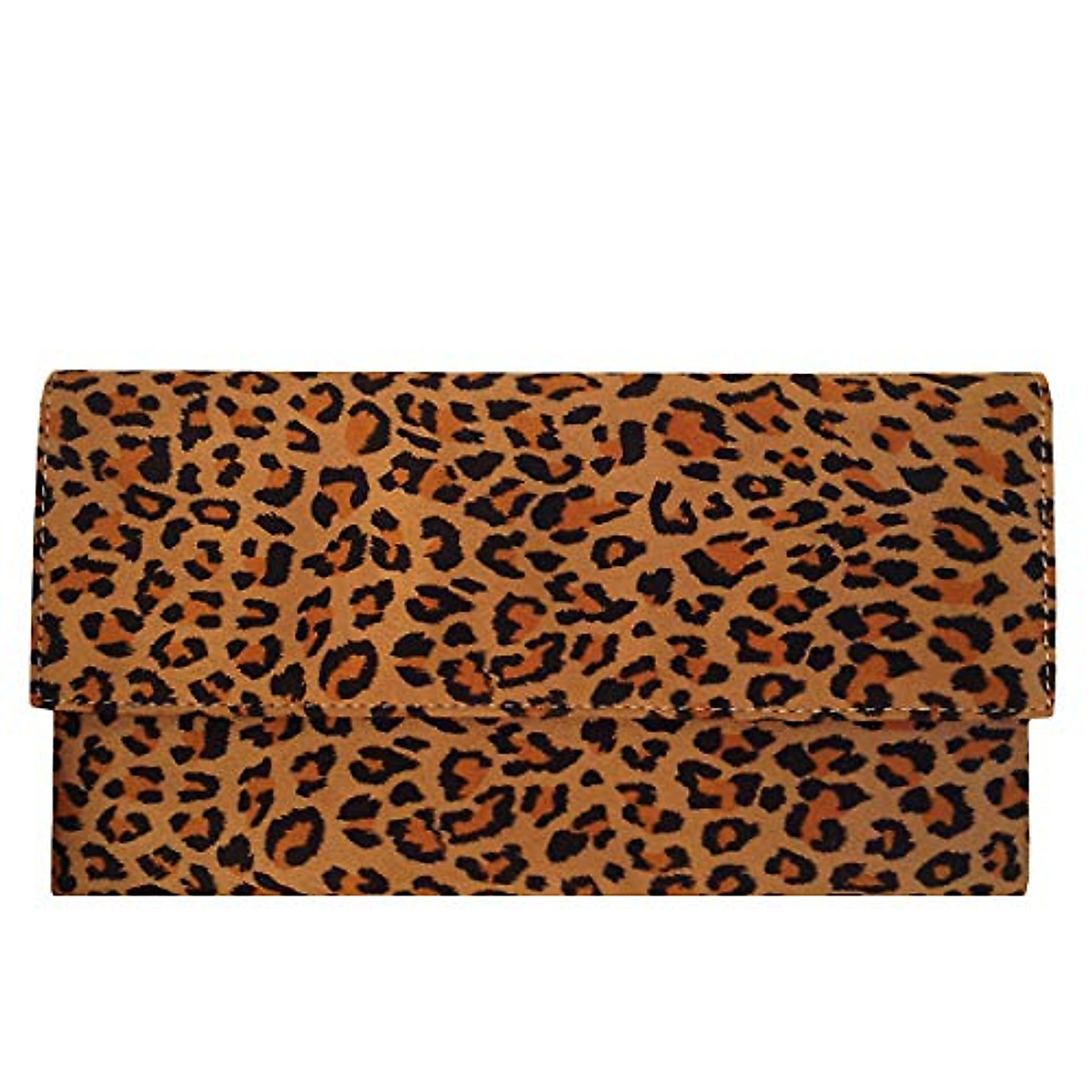 JNB Faux Suede Leopard Print Clutch, Tan