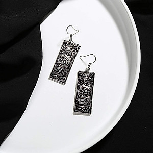 YOOE Cute 100 Dollar Bill Money Currency Dangle Earrings.Punk hiphop Paper Cash Drop Earrings.Antique Silver Gold For Women Jewelry (Silver 2)