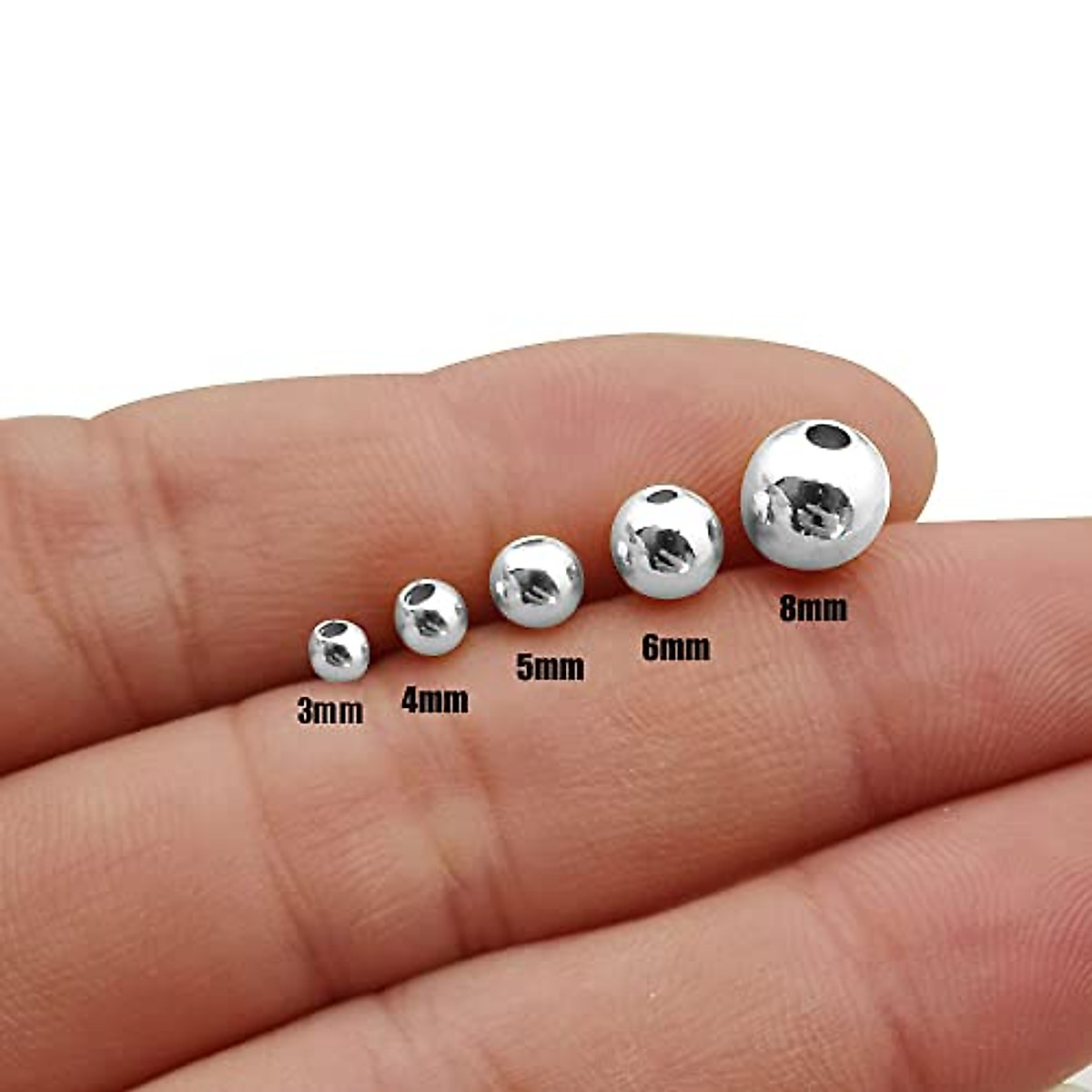 200 Pcs Mix White K Beads Smooth Little Round Spacer Beads Brass Long-Lasting Tarnish Resistant Seamless Loose Beads for DIY Bracelet Jewelry Making (3/4/5/6MM-Silver)