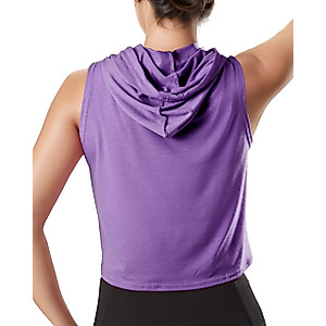 GIVON Womens Actvicewear Sleeveless Hoodie Crop Tank Tops Workout Sweatshirt / DCF179-LAVENDER-XL