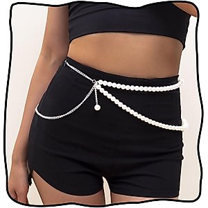 Jeweky Layered Waist Chain Pearl Body Chains Silver Waist Jewelry Party Belly Chains for Women