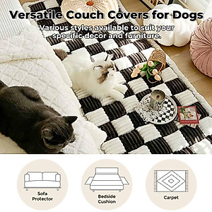 FUNNY FUZZY Couch Covers for Sofa, Pet Mat Bed Couch Cover Washable Pet Bed Cover Cream-Colored Large Plaid Square Protective Furniture Sofa Cover, 27.6"×59.1"