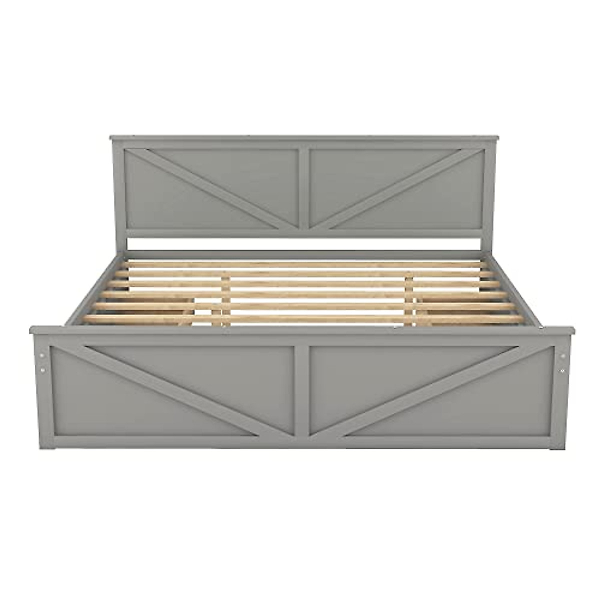 LCH King Size Platform Bed, Wooden Platform Bed Frame with 4 Storage Drawers and Support Legs, No Box Spring Needed, Grey