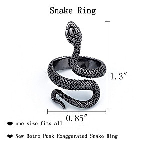 Snake Ring for Women Gothic Black Snake Rings Punk Open Adjustable Silver Snake Knuckle Rings Stackable Reptile Serpent Band Rings for Halloween Costumes Accessories