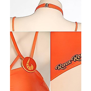 Miraculous Women's Rena Rouge Beach Halter Straps Top with Side-Closure Bottom Bikini Set Swimsuit Bathing Suit (as1, Alpha, m, Regular, Regular, Orange)