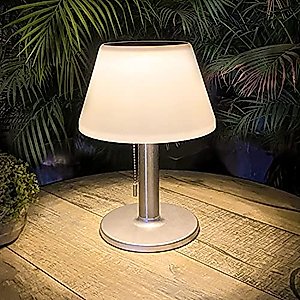 shumi Solar Table Lamp Outdoor Indoor - 3 Lighting Modes, Eye-Caring LED Waterproof Cordless Solar Desk Lamp with Pull Chain for Outside Patio Garden Bedroom Living Room(White Modern Decor)