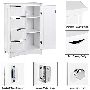 SUPER DEAL Freestanding Bathroom Floor Storage Cabinet with 4 Drawers and Adjustable Shelves, Living Room Entryway Home Furniture Storage Organizer Unit, White¡­