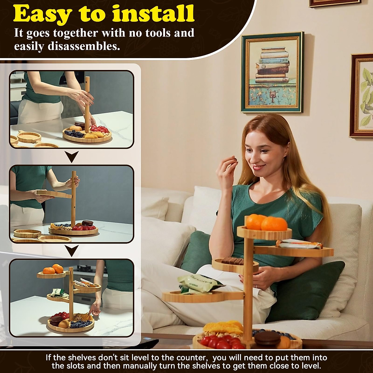 Cheese Boards Charcuterie Gift Bamboo: 5-in-1 360° Rotation Unique Serving Platters for Housewarming Wedding Party Holiday Birthday Gift Easy Setup - UTCG U2