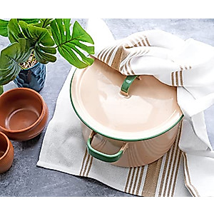 Cotton Dish Towels Set of 6 - Beige & White Tea Towels - Kitchen Dish Towels - Hand Towels with Hanging Loop - Striped Hand Towels, Farmhouse Dish Towels, Linen Bar Towels, (Beige/White, 18 x 28")