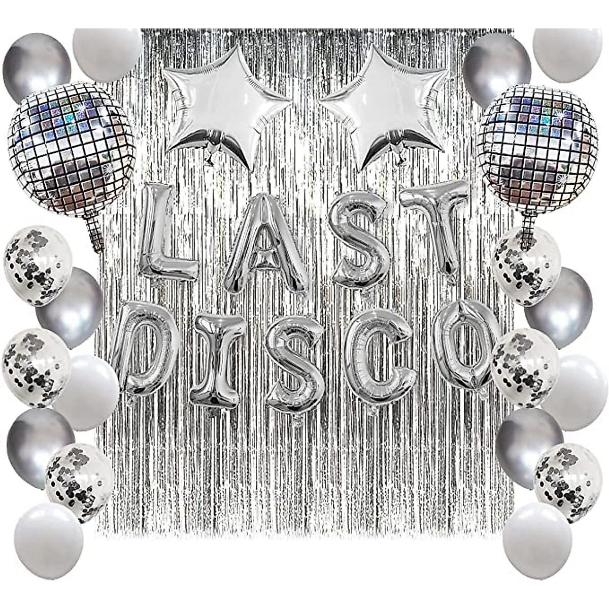 Silver Bachelorette Party Decorations Kit, Last Disco Bachelorette Party Balloons Banner with 4D Disco Balls, Silver Fringe Curtain for Bridal Shower, Nashville Bachelorette Party, Last Dance Party Decor