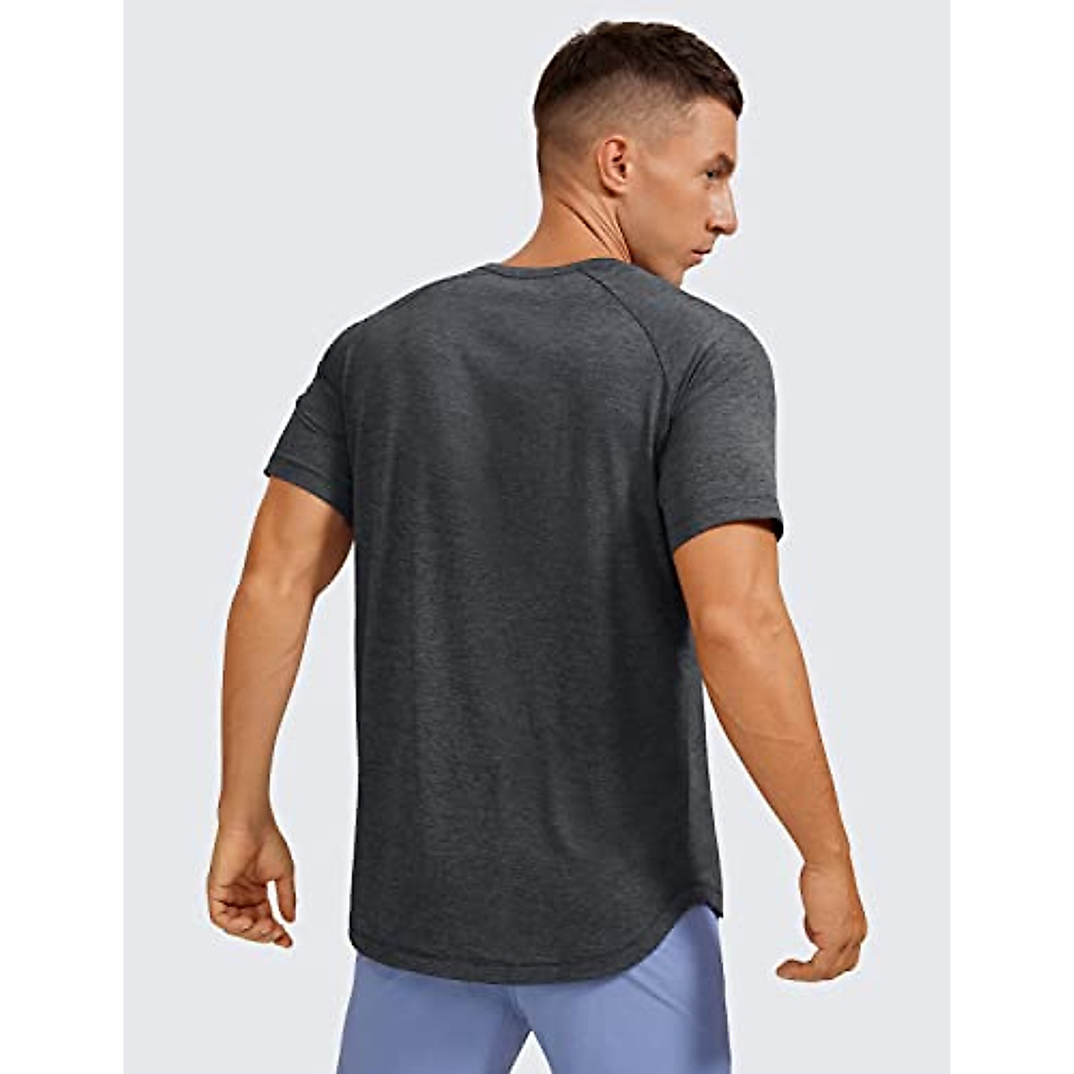 CRZ YOGA Men's Lightweight Short Sleeve T-Shirt Quick Dry Workout Running Athletic Tee Shirt Tops Carbon Heather X-Large