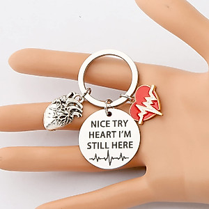 CENWA Heart Attack Survivor Gifts Heart Transplant Gift Nice Try Heart I'm Still Here Keychain (STILL HEART K)