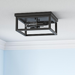 Hampton Bay Lighting Boswell Quarter 12-1/2 in. 2-Light Black Farmhouse Open Cage Flush Mount Ceiling Light, 8017HBDBDI