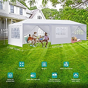 10'x30' Party Tent, Outdoor Tents for Parties, Wedding and Birthday, White Large Canopy Tent with 8 Removable Sidewalls & Transparent Windows, Outside Gazebo Event Tent for Garden, Patio and Backyard