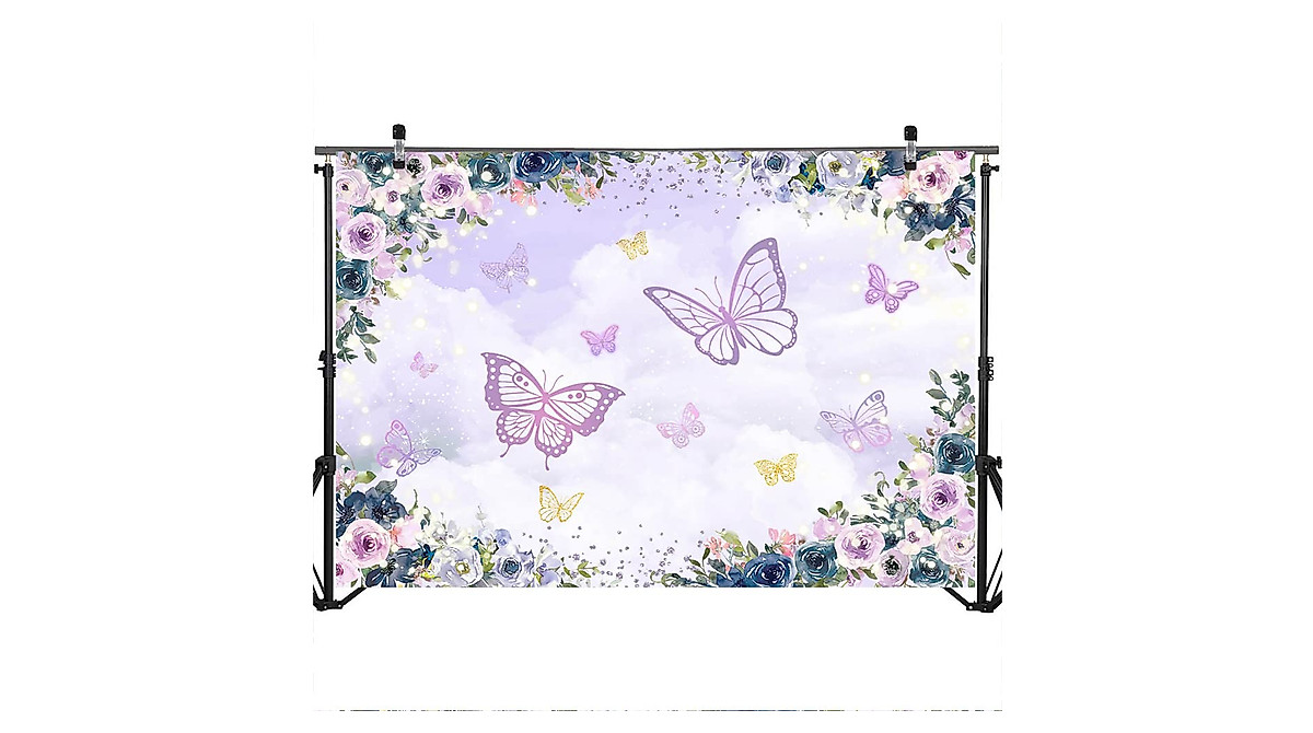Mocsicka Violet Butterfly Backdrop - 7x5ft Floral Decor