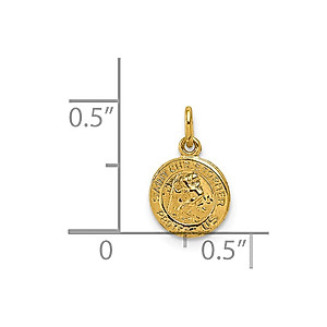Solid 14k Yellow Gold Catholic Patron Saint Christopher Medal Charm Pendant - 14mm x 8mm