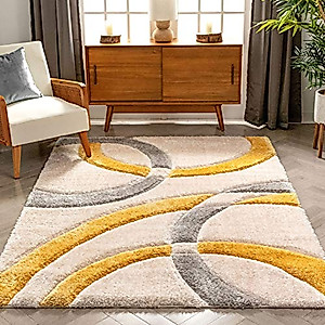 Well Woven San Francisco Bevel Yellow Modern Geometric 3D Textured Thick and Soft Shag 5'3" x 7'3" Area Rug