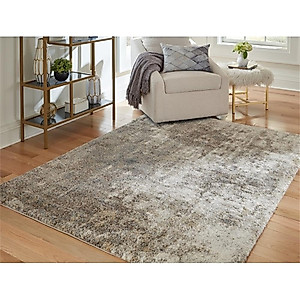 Signature Design by Ashley Pearidge Casual 7'11" x 10' Machine Woven Cloudy Abstract Pattern Large Area Rug, High Pile, Brown, Beige, Gray, & White