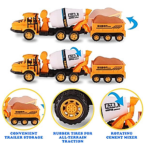 Liberty Imports 3 PCS Construction Trucks Toys for Kids, Big Rig Cargo Transport Model Vehicles Semi with Trailers Playset - Dump Truck, Cement Mixer, Excavator