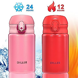 DILLER Vacuum Insulated Water Bottle,Stainless Steel Thermal Coffee Travel Mug BPA-Free Thermos Flask,Keeps Cold 24H, Hot 12H,17 oz (Red)