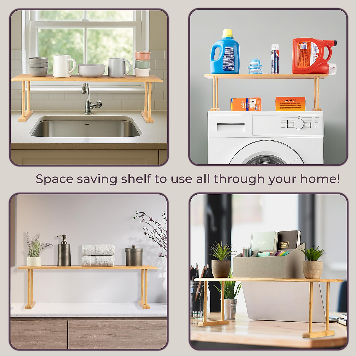 Lavish Home Bamboo Sink Shelf-Countertop Organizer for Kitchen, Bathroom, Bedroom, Office-Space Saving Storage for Soap, Sponges, Cleaners and More