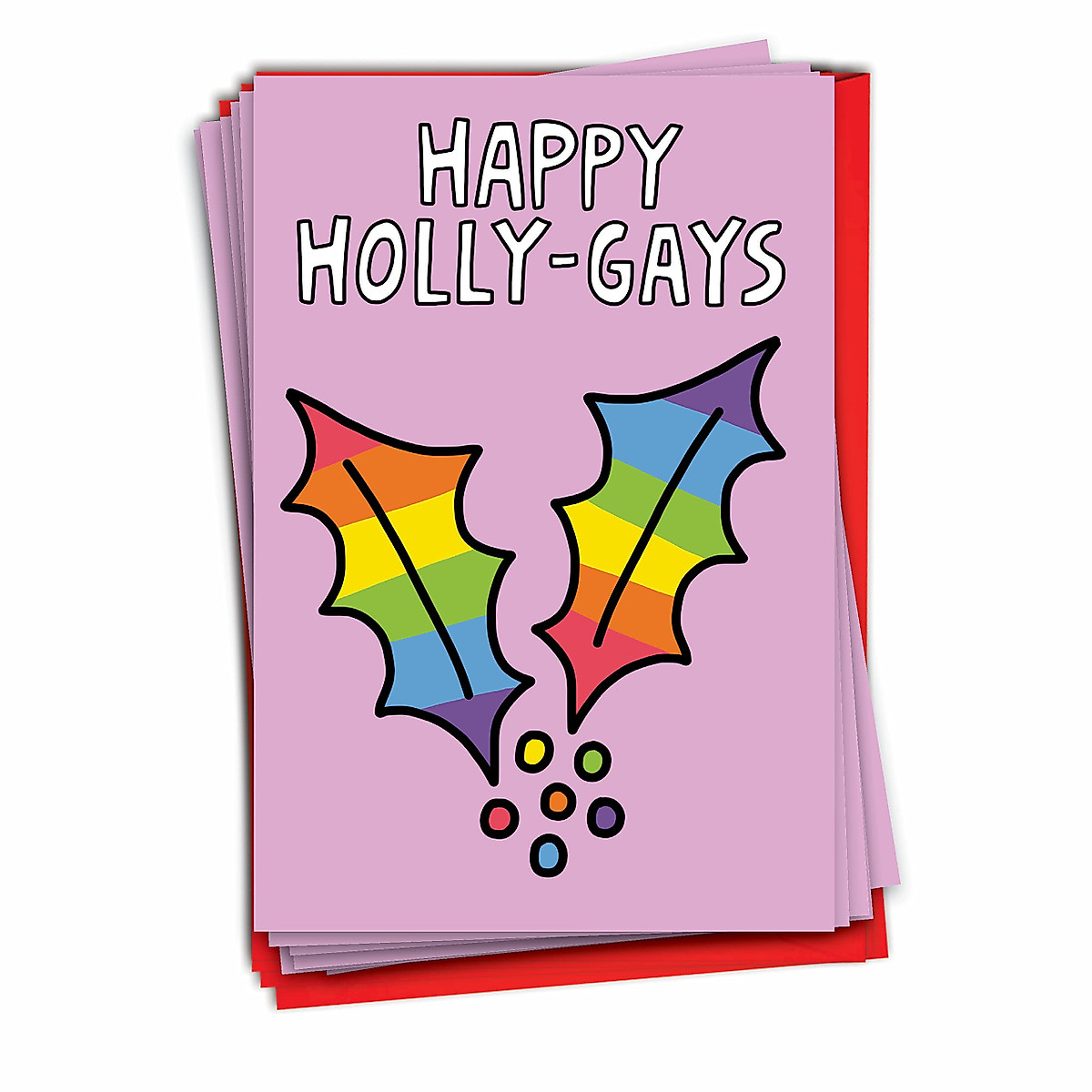 NobleWorks 12 Funny Christmas Greeting Cards Bulk Box Set with 5 x 7 Inch Envelopes (1 Designs, 12 Each) Happy Holly-Gays C7630XSG-B12x1