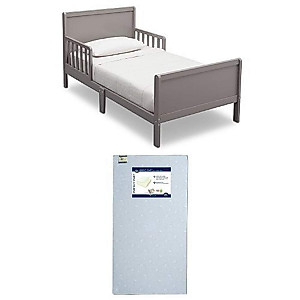Delta Children Fancy Toddler Bed, Grey with Serta Perfect Start Crib and Toddler Mattress
