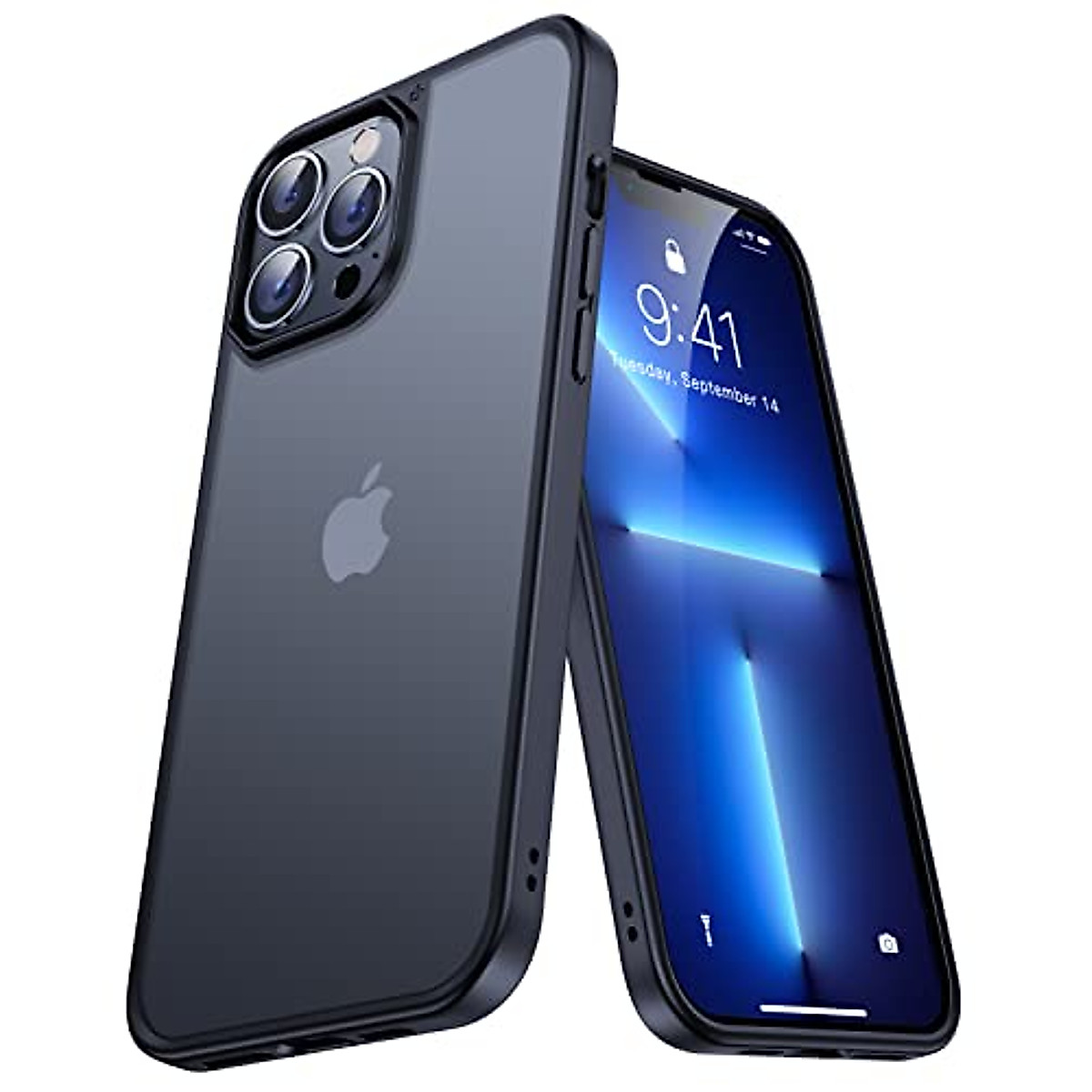 CASEKOO Kooshock for iPhone 13 Pro Case, [10 FT Drop Protection] [Skin-Friendly Touch] Rugged Matte Back and Built-in Airbags, Slim Translucent Protective Cover 6.1 inch 5G, Space Black