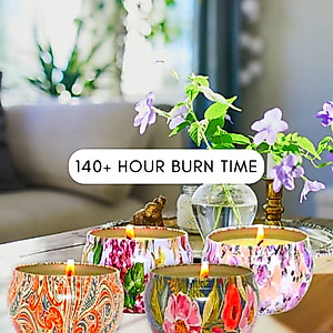 Nature Scented Candles Set of 4 x 6 oz Tin Candles with Lids Scented Soy Candle Gift Sets | Aromatherapy Candles for Birthday Gifts | Relaxing Candles for Women Stress Relief | Candle Gift Set