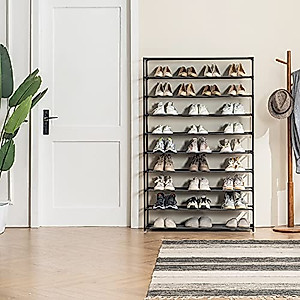 YOUDENOVA 10 Tiers Shoe Rack, 50 Pairs Large Shoe Rack Organizer, Space Saving Shoe Shelf, Non-Woven Fabric Shoe Storage Cabinet, Black