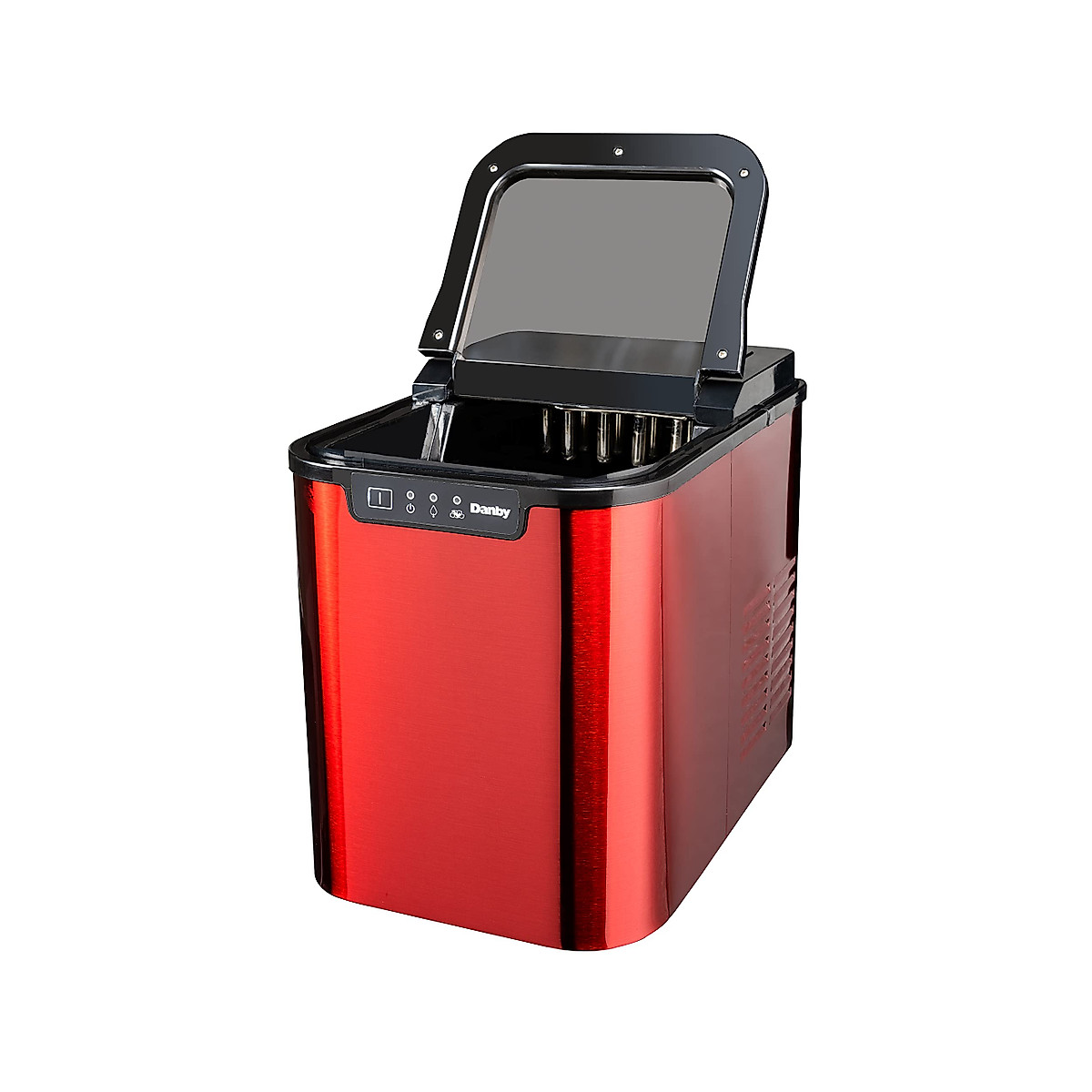 Danby DIM2500RDB Countertop Ice Maker, Makes 25 lbs Ice in 24 Hrs, Holds 2 lbs of Ice, Red Ice Machine with Electronic Controls, LED Display and Self Clean Function