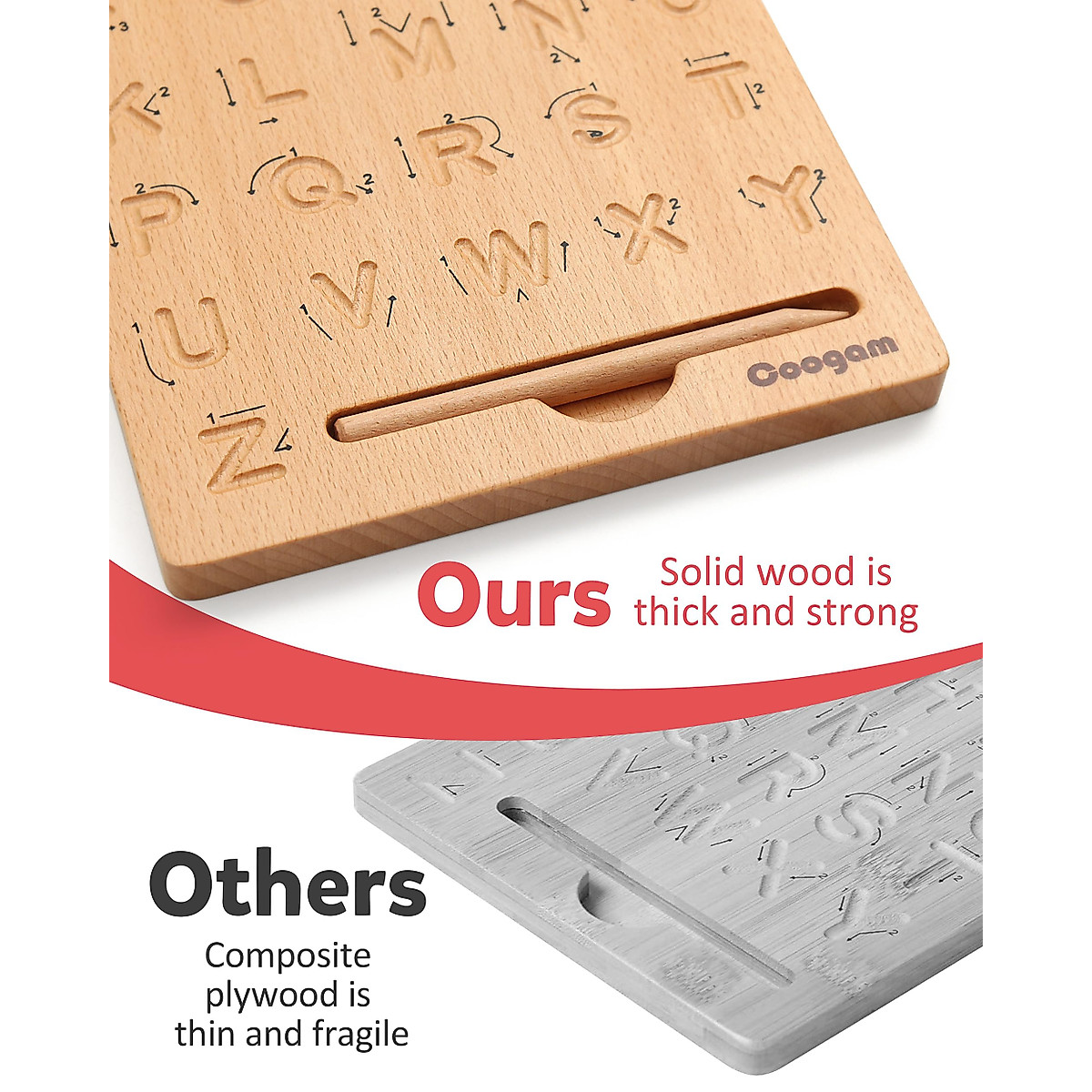 Coogam Wooden Letters Practicing Board, Double-Sided Alphabet Tracing Tool Learning to Write ABC Educational Toy Game Fine Motor Montessori Gift for Preschool 3 4 5 Years Old Kids