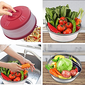 Microwave Splatter Cover Vented for Food, Microwave Plate Cover Splatter Guard & Colander, Fruit Vegetables Drainer with Hook Hole, Dishwasher-Safe,BPA-Free Silicone & Plastic (Red)