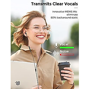 Linklike Wired Earbuds with Microphone Extra Bass Earbuds in-Ear Headphones Quad Drivers Hi-Res Earphones with Volume Control Noise Isolating Ear Tips for iPhone Samsung Laptops