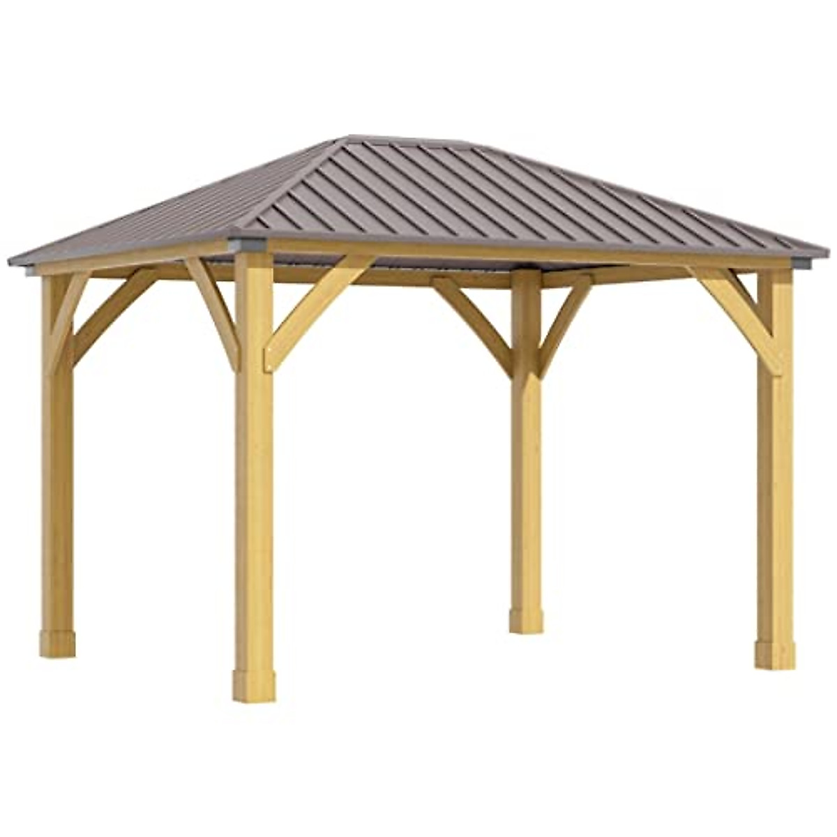 CZDYUF 10' X 12' Patio Solid Metal Roof Gazeb, Galvanized Steel Gazebo with Wooden Frame, for Patios Deck Backyard Gardon