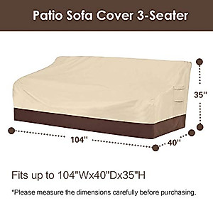 Vailge Heavy Duty Patio Sofa Cover, 100% Waterproof 3-Seater Outdoor Sofa Cover,Lawn Patio Furniture Covers with Air Vent and Handle,Beige&Brown
