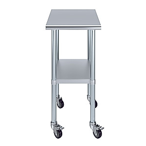 AmGood 24" x 18" Stainless Steel Work Table with Casters | Heavy Duty Metal Utility Table On Wheels | Kitchen Island Cart