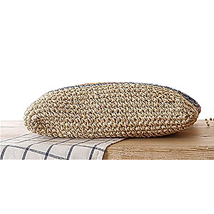 QZUnique Straw Handbags Rainbow Stitching Leather strap Shoulder Bag Women's Summer Beach Natural Casual Tote Bag Messenger Portable Bag