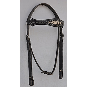 GSk Reitsports New Premium Leather Western Headstall Mini Studs Black Zebra Printed Padded Black