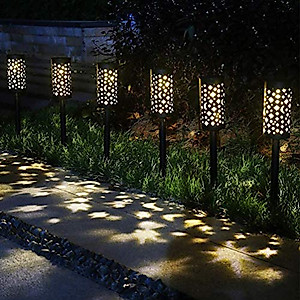 OSALADI Solar Lantern Lights Outdoor, Hanging Projection Ground Lights IP65 Waterproof Hollow- Out Iron Tabletop Lanterns Landscape Light for Garden, Courtyard, Patio, Walkway Home Party Decor