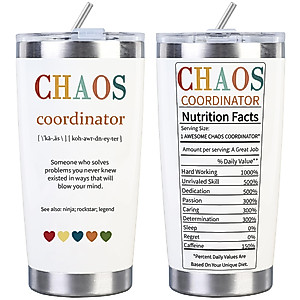 Chaos Coordinator Gifts for Women Thank You Gifts for Women Appreciation Gifts 20 Oz Stainless Steel Tumbler with Lid Straw Brush Unique Gift Idea for Women Lady Teacher Coworker Boss Office Gifts